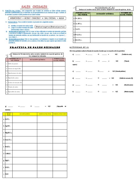 Practica De Sales Oxisales Pdf Moléculas Química Física