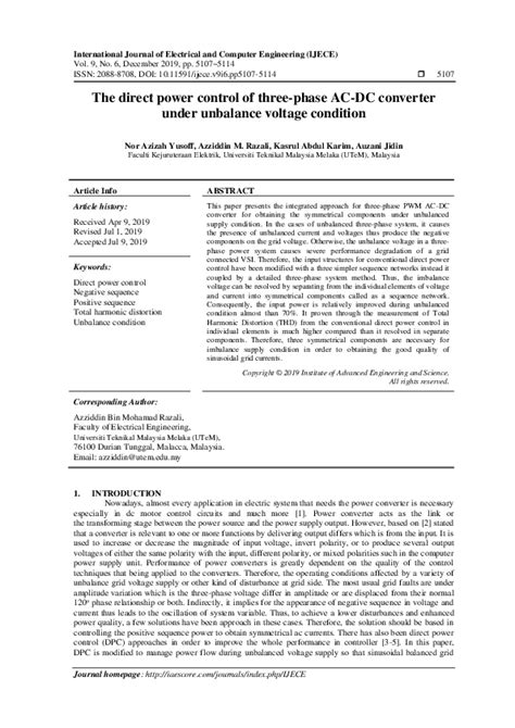 Pdf The Direct Power Control Of Three Phase Ac Dc Converter Under Unbalance Voltage Condition