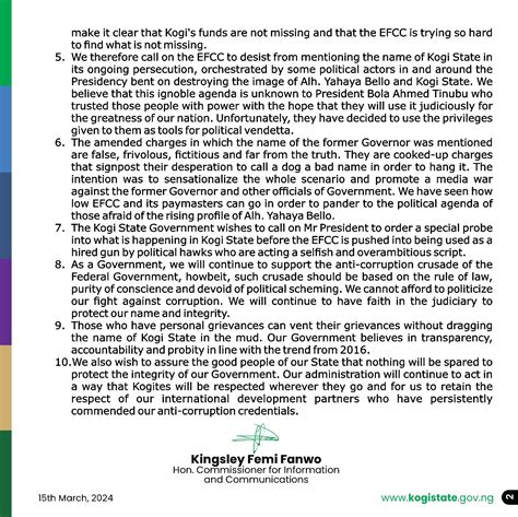 Kogi Vehemently Reject Surreptitious Attempts By The Efcc To Falsely