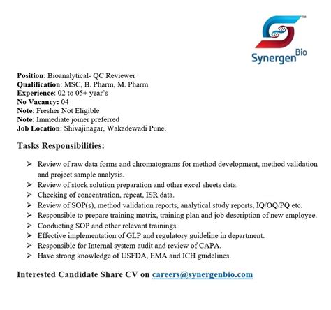 Synergen Bio Pvt Ltd On Linkedin Synergen Bio Pvt Ltd Is Hiring