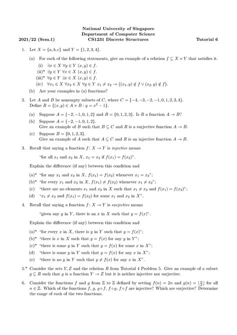 CS1231 Tutorial 6 AY21 22 S1 CS1231 NUS Studocu