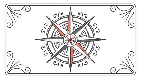 Compass Rose Inside A Decorative Rectangular Frame Navigation Theme