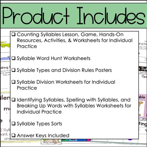 Counting Segmenting And Dividing Syllables Worksheets Syllable Division Types Primary Junction