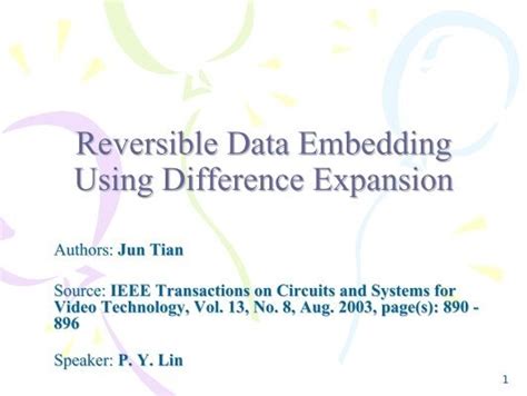 Reversible Data Embedding Using Difference Expansion