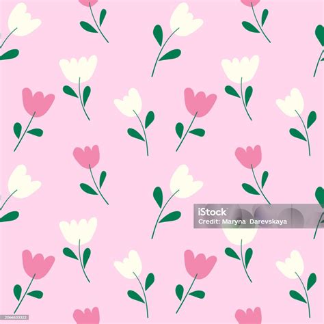 ピンクの背景にチューリップの花のシームレスなパターン イラストレーションのベクターアート素材や画像を多数ご用意 イラストレーション