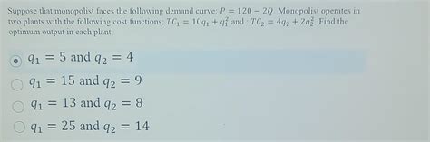 solved suppose that monopolist faces the following demand