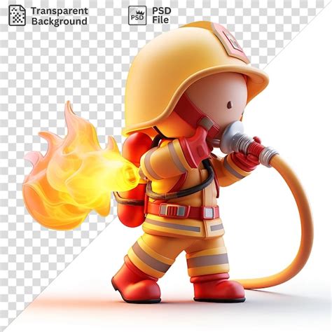Premium Psd 3d Firefighter Cartoon Extinguishing A Fire With A Hose
