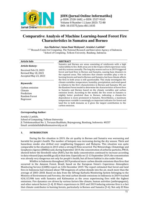 Pdf Comparative Analysis Of Machine Learning Based Forest Fire Characteristics In Sumatra And