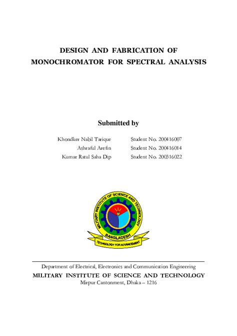 Pdf Design And Fabrication Of Monochromator For Spectral Analysis