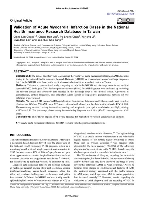 Pdf Validation Of Acute Myocardial Infarction Cases In The National Health Insurance Research