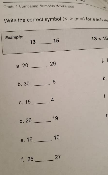 Solved Grade 1 Comparing Numbers Worksheet Write The Correct Symbol
