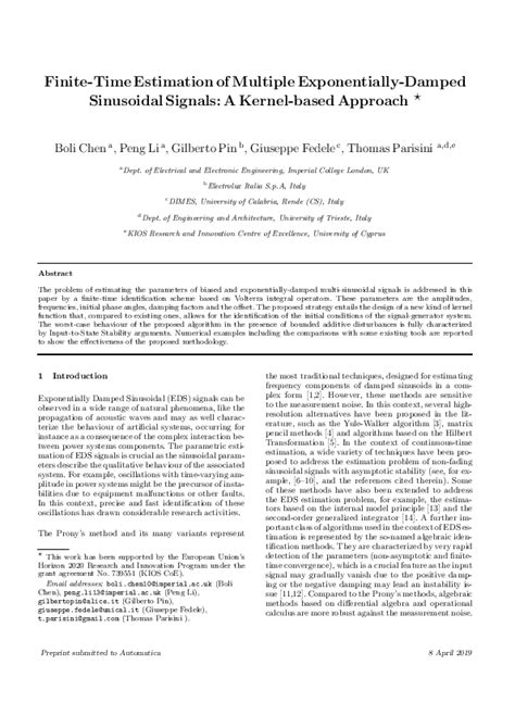 Pdf Finite Time Estimation Of Multiple Exponentially Damped