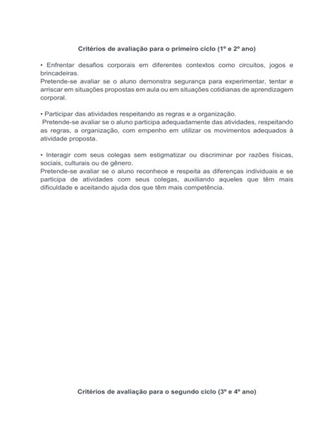 Critérios de Avaliação de Educação Física 1º e 2º Ciclo
