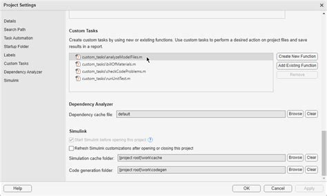 Run Custom Tasks On Project Files Matlab And Simulink