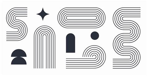 Premium Vector Set Of Blue Line Boho Geometric Shape Set Abstract