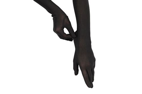 여자는 흰색 배경에 고립 된 긴 검은 색 장갑을 착용합니다 검은색에 대한 스톡 사진 및 기타 이미지 검은색 남자 몸짓
