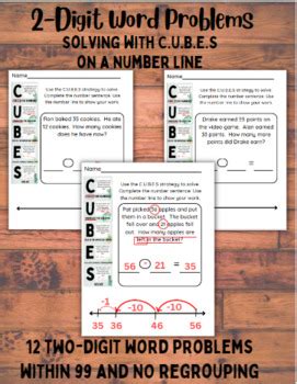 CUBES 2 Digit Word Problems Using A Number Line To Solve By The Teachers Place