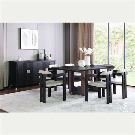 China Solid Wood Rectangular Dining Table Set With Sintered Stone Top