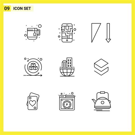 Mobile Interface Outline Set Of 9 Pictograms Of Sustainable Architecture Sort Global