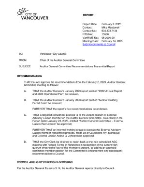 Fillable Online Report Auditor General Committee Recommendations