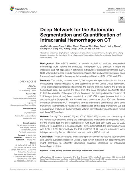 Pdf Deep Network For The Automatic Segmentation And Quantification Of Intracranial Hemorrhage