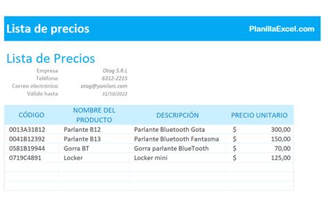 Lista De Precios En Excel Plantillas De Excel Gratis