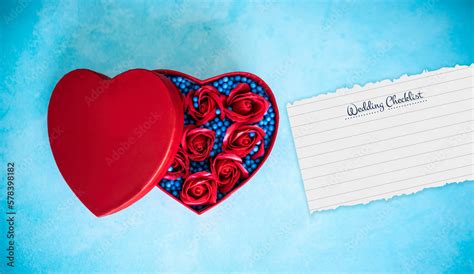 Wedding Checklist Background Red Rose With T Box And Empty Paper
