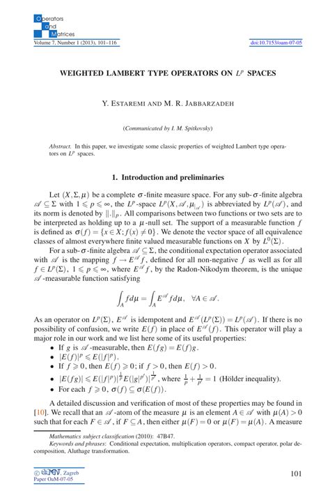 Pdf Weighted Lambert Type Operators On Lp Spaces