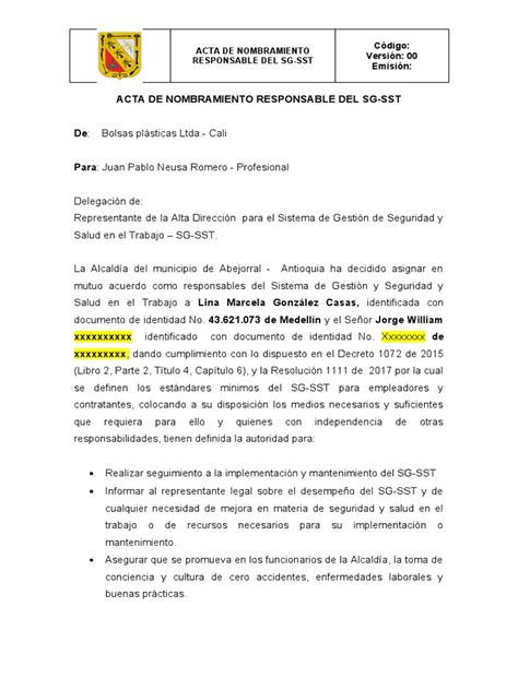 Acta Nombramiento Responsable Pdf Gobierno