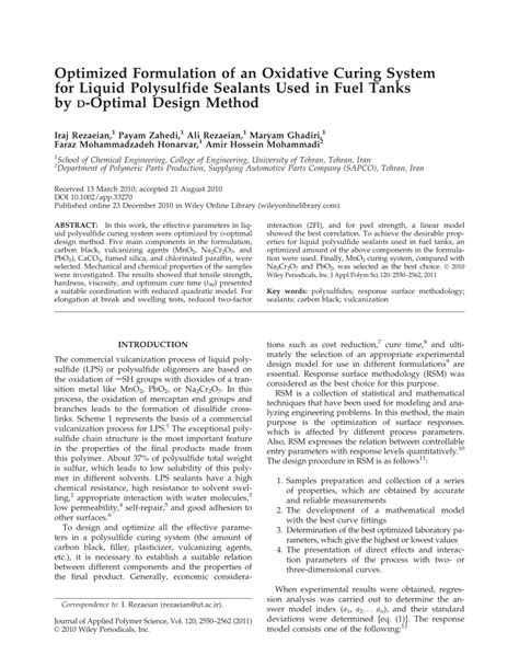 PDF Optimized Formulation Of An Oxidative Curing System For Liquid