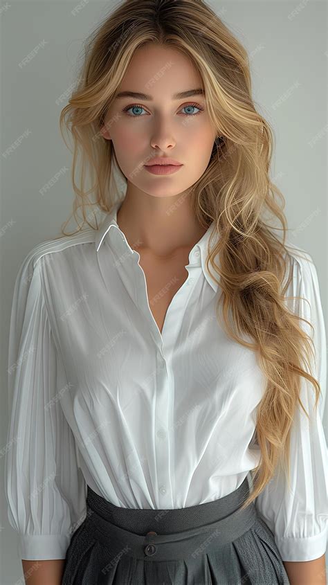 Premium Photo A Woman With Long Blonde Hair Wearing A White Shirt And
