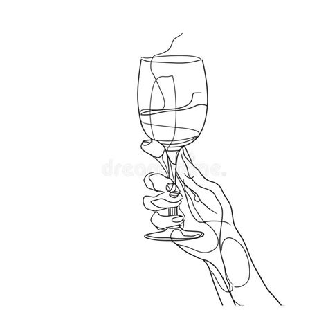 Abstract Line Art Style Illustration Of A Hand Holding A Glass Of Wine