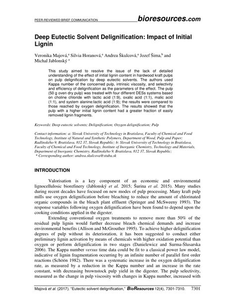 Pdf Deep Eutectic Solvent Delignification Impact Of Initial Lignin