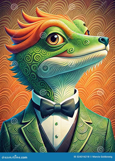 Creative And Artistic Illustration Of A Lizard Fited Into A Tuxedo 01