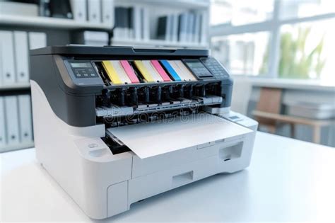 A Printer Sits On A White Table Ready To Use Stock Image Image Of Printer Communication