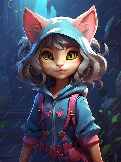 Premium Ai Image Beautiful Little Cat Girl Hybrid In Fantasy Cartoon
