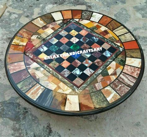 Multi Color Chess Board Handmade Art Round Chess Board Game Table Top Home Decor Etsy