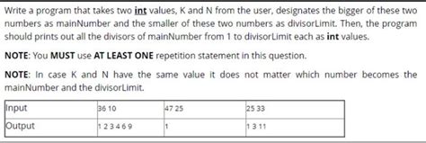 solved write a program that takes two int values k and n