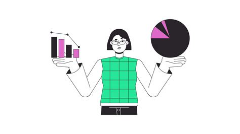 Business Data Comparison Line 2d Animation Korean Female With Bar Cart