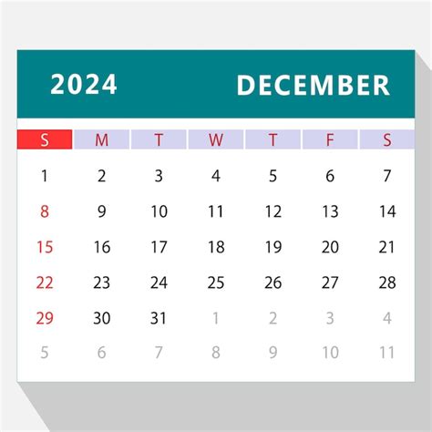 Modelo de calendário de dezembro de 2024 design vetorial Vetor Premium