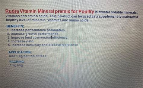 Powder Vitamin Mineral Premix For Poutry Feed Packaging Size 25kgs At