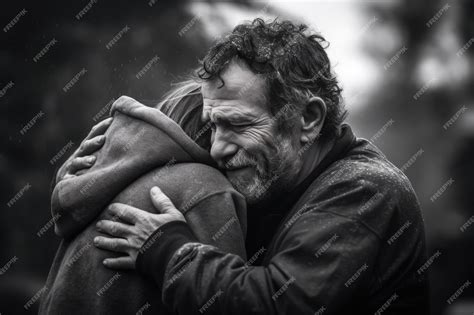 Premium Ai Image Black And White Photograph Of A Father Hugging His Son