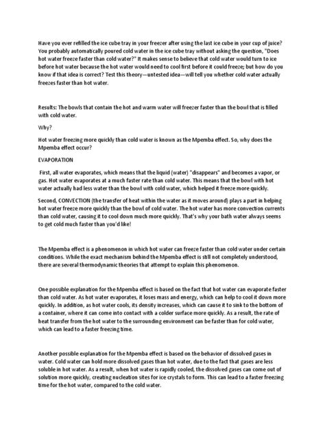 Mpemba Effect Pdf Water Evaporation