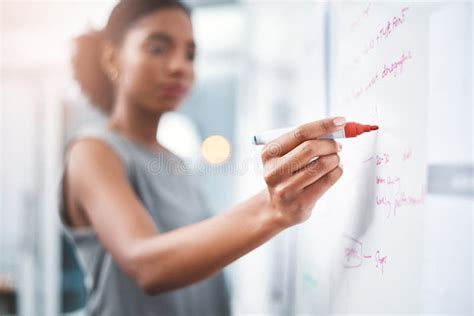 Business Woman Hand And Writing With Whiteboard For Coaching
