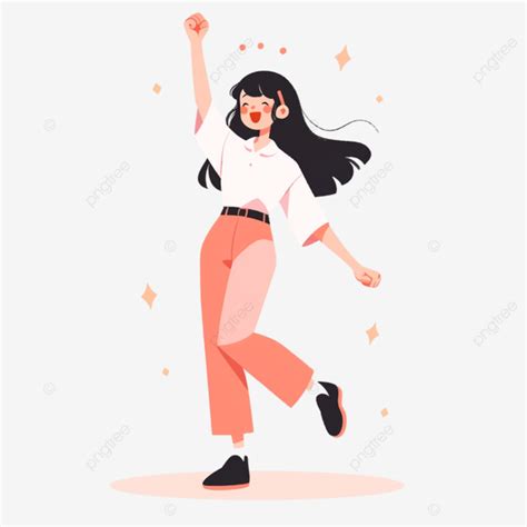 Cartoon Simple Style Cheering Character Girl In Pink Trousers Cartoon