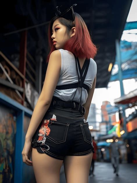 Premium Ai Image Short And Cute Japanese Girl Low Angle Photo Behind
