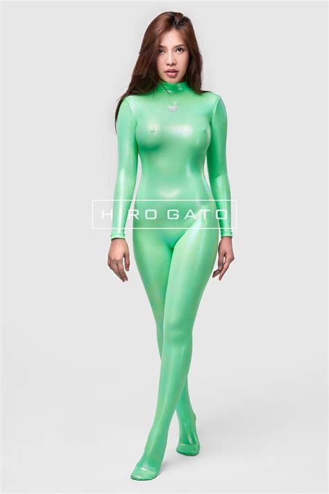 Hiro Gato Mystique Metallic Spandex Catsuit Green Burning Suit Rave