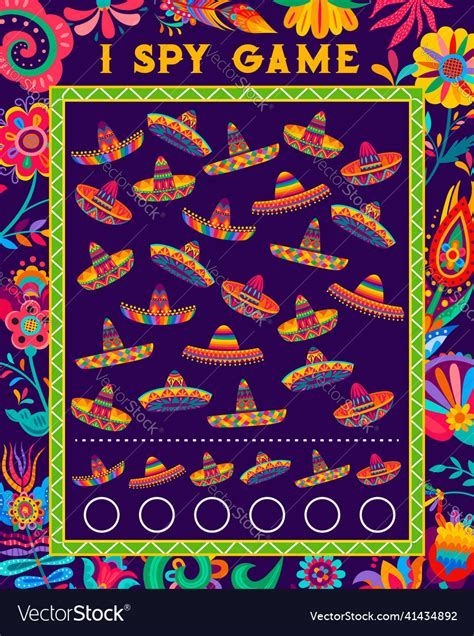 I Spy Game Count Mexican Sombrero Hats Math Vector Image