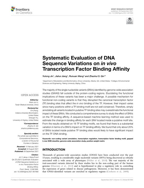 Pdf Systematic Evaluation Of Dna Sequence Variations On In Vivo Transcription Factor Binding