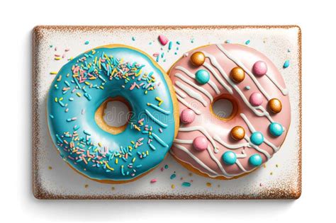 Two Donuts Covered With Icing With Colorful Sugar Crumbs On A Plate